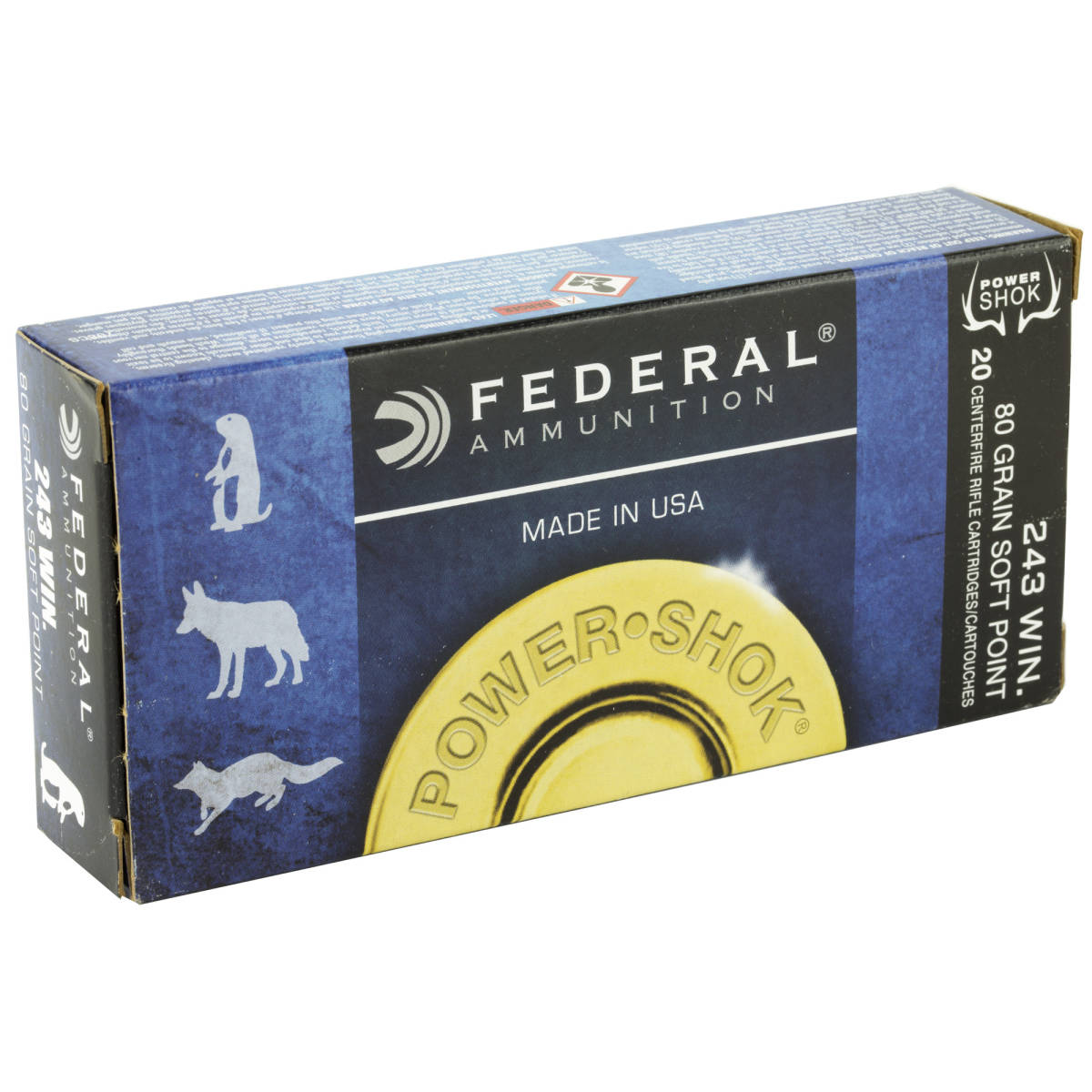Federal 243AS Power-Shok 243Win 80gr Jacketed Soft Point 20 Per Box/10 ...