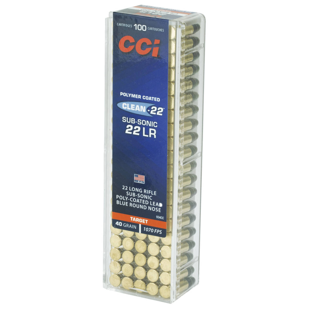 CCI 934CC Clean-22 Subsonic 22LR 40gr Lead Round Nose 100 Per Box/50 ...
