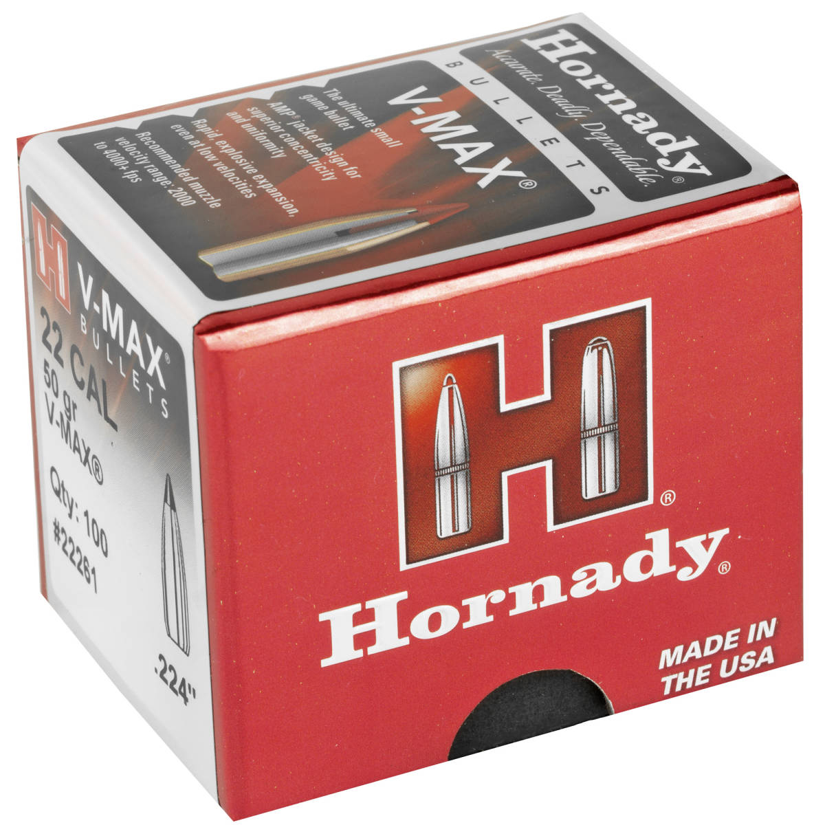 Hornady 22261 V-Max 22 Cal .224 50 gr V Max 100 Per Box/ 40 Case ...