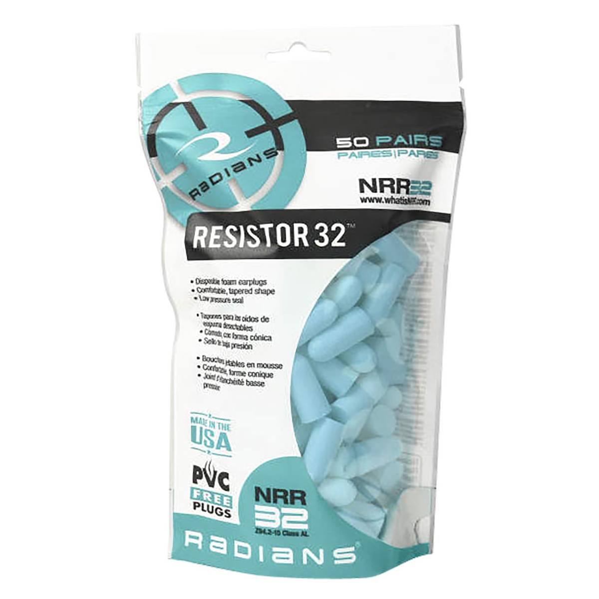 Radians FP70ABG/50 Resistor Earplugs Foam 32 dB In The Ear Aqua Blue ...