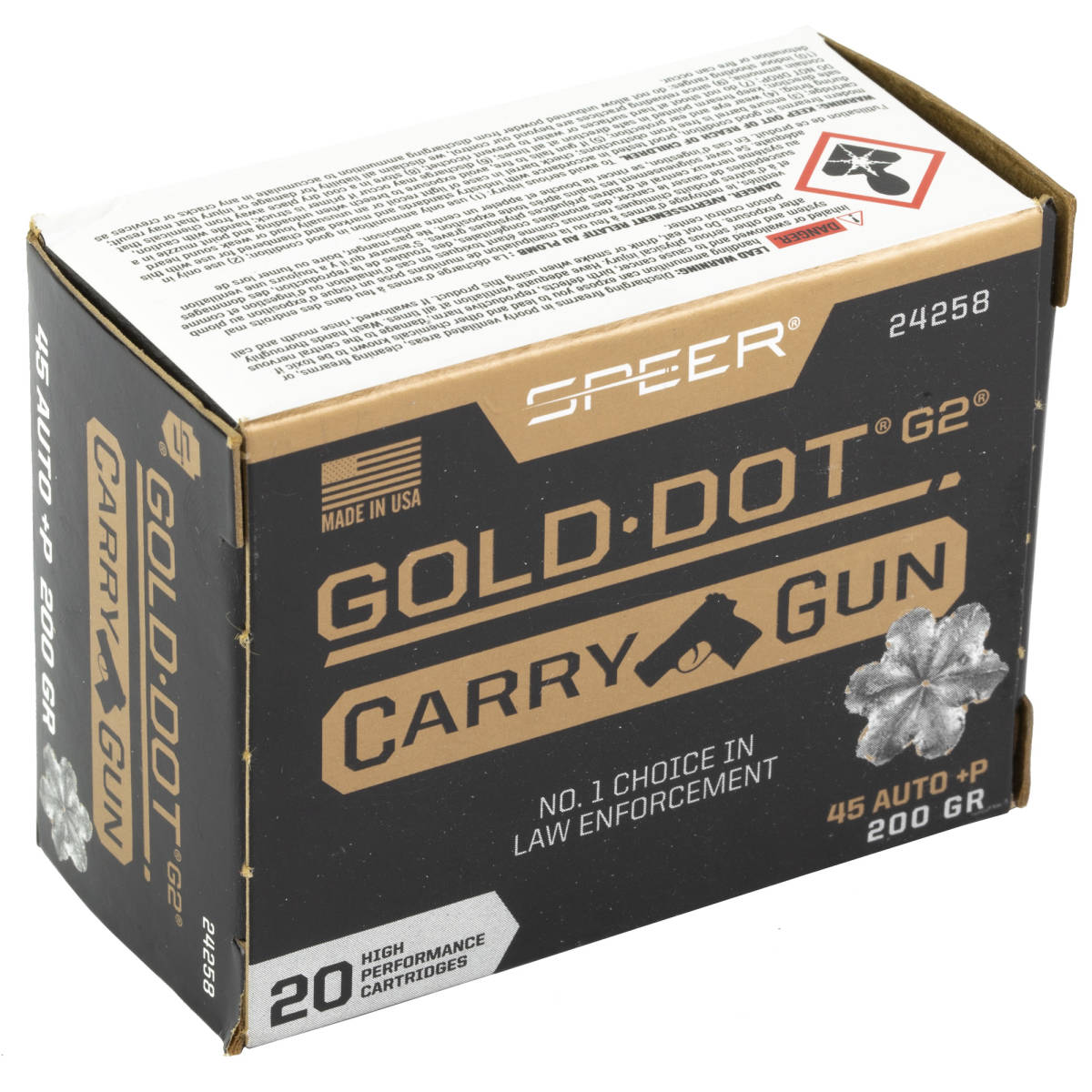 Speer 24258 Gold Dot Carry Gun 45 ACP +P 200 gr Hollow Point 20 Per Box ...