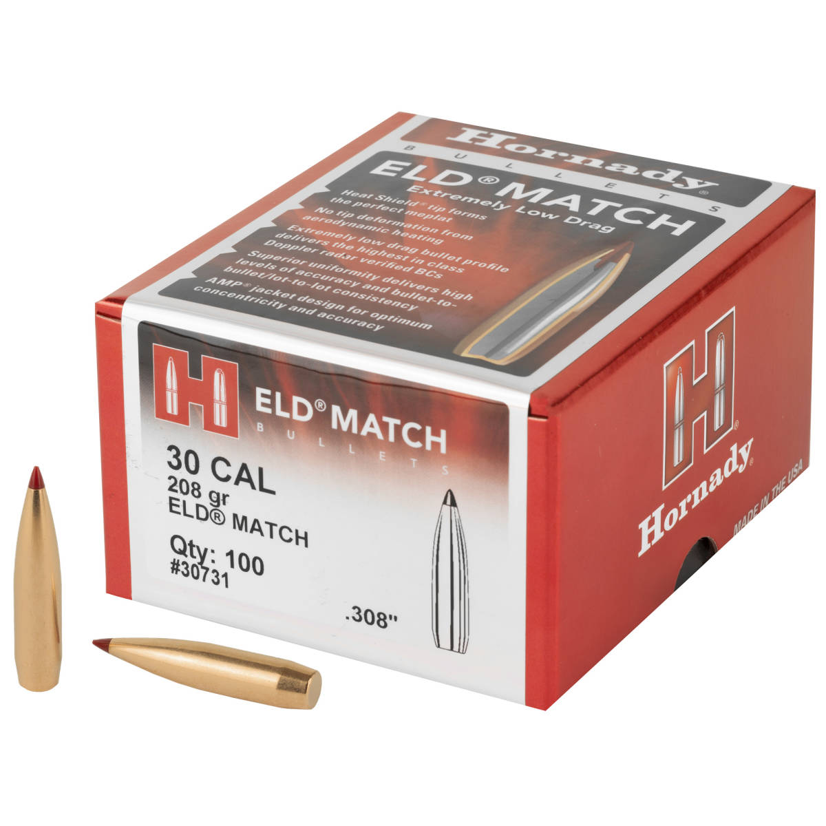 Hornady 30731 ELD Match 30 Cal .308 208 gr Extremely Low Drag 100 Per ...