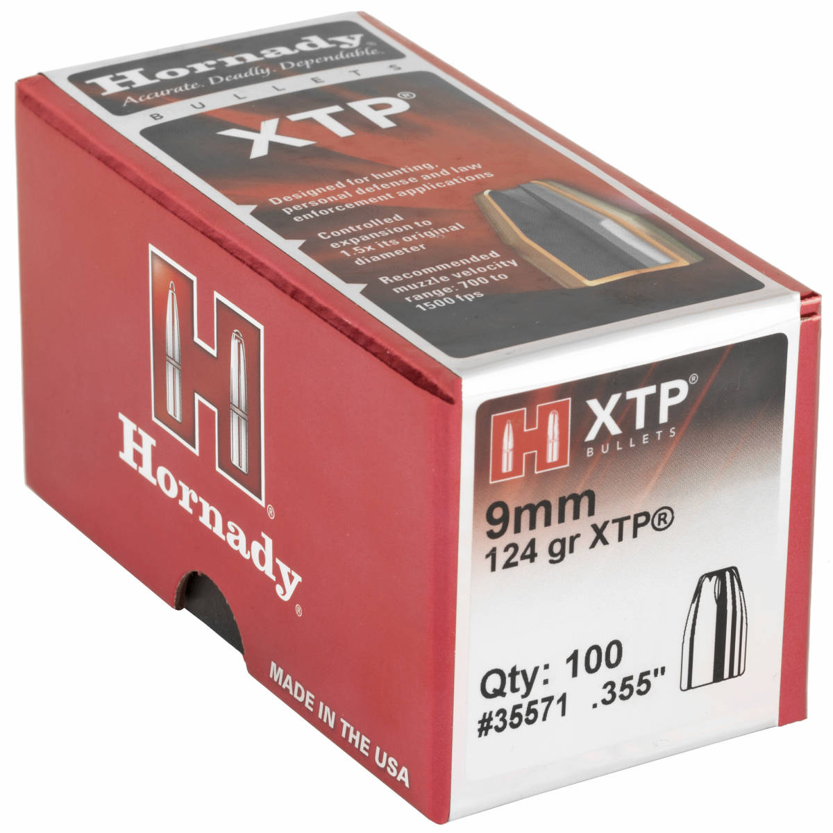 Hornady 35571 XTP 9mm .355 124 gr Hollow Point 100 Per Box/ 25 Case ...