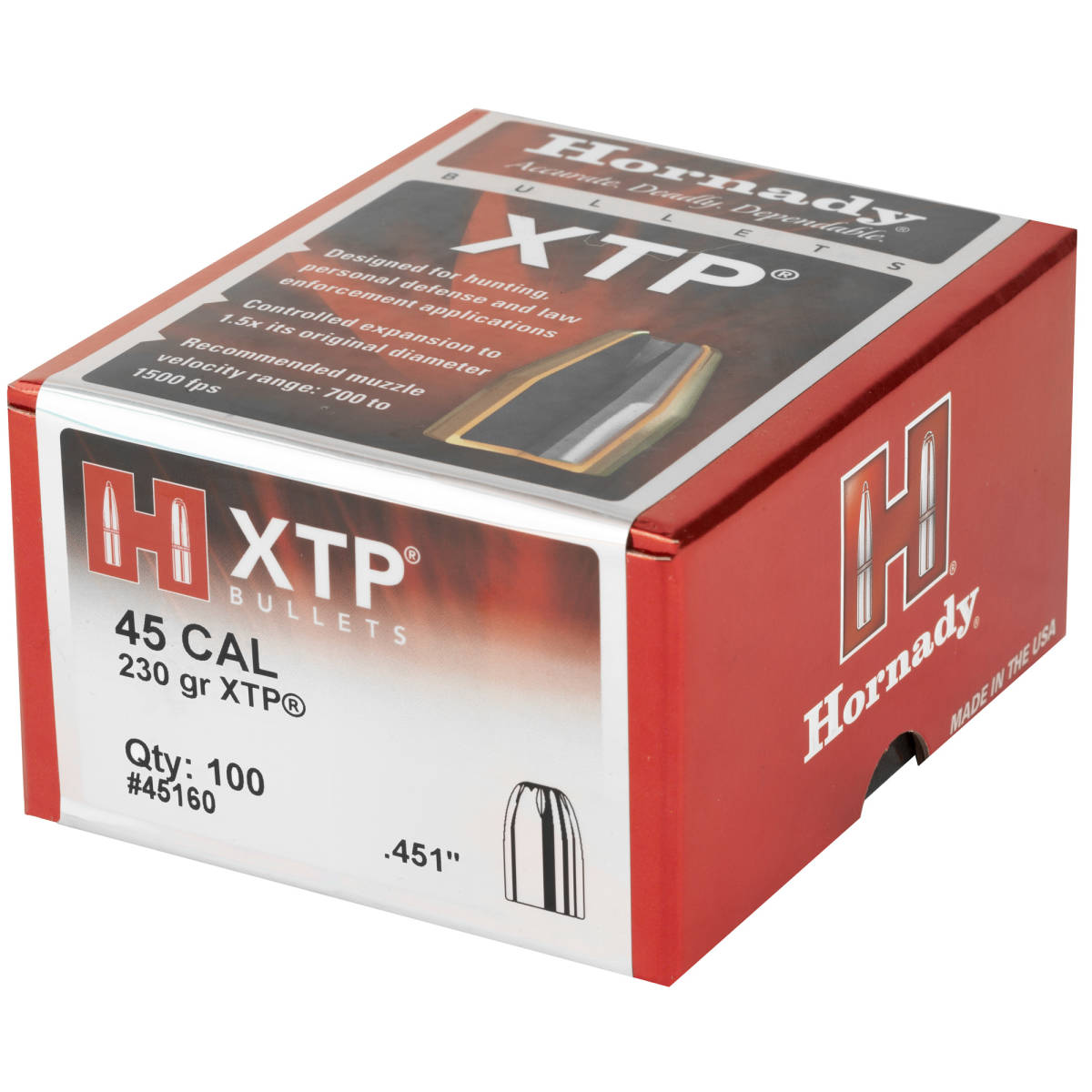 Hornady 45160 XTP 45 Cal .451 230 gr Hollow Point 100 Per Box/ 15 Case ...