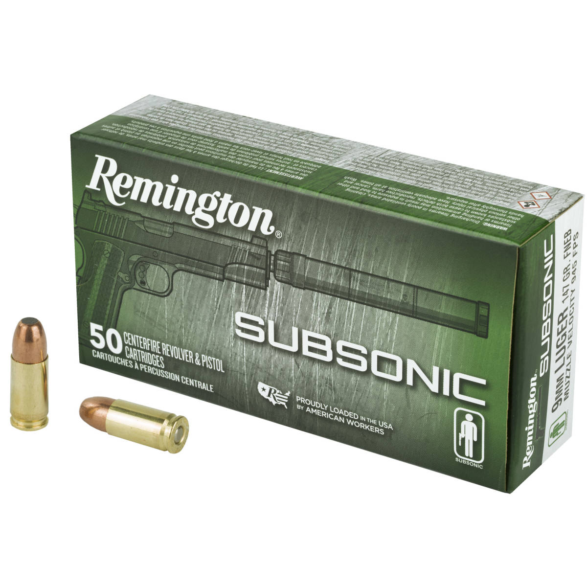 Remington Ammunition 28435 Subsonic 9mmLuger 147gr Flat Nose Enclosed ...