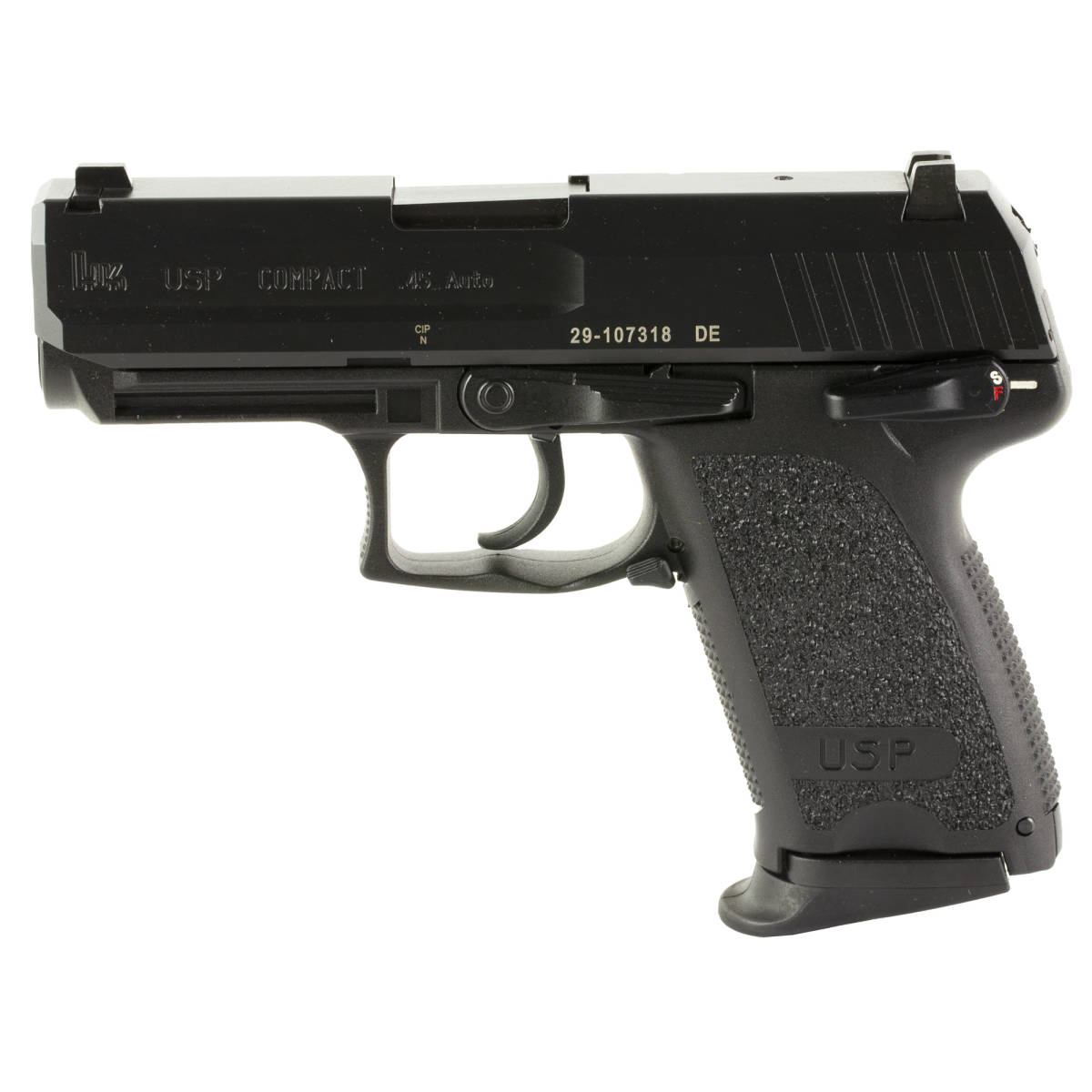 HK 81000344 USP V1 Compact Frame 45 ACP 8+1, 3.78” Black Polygonal ...