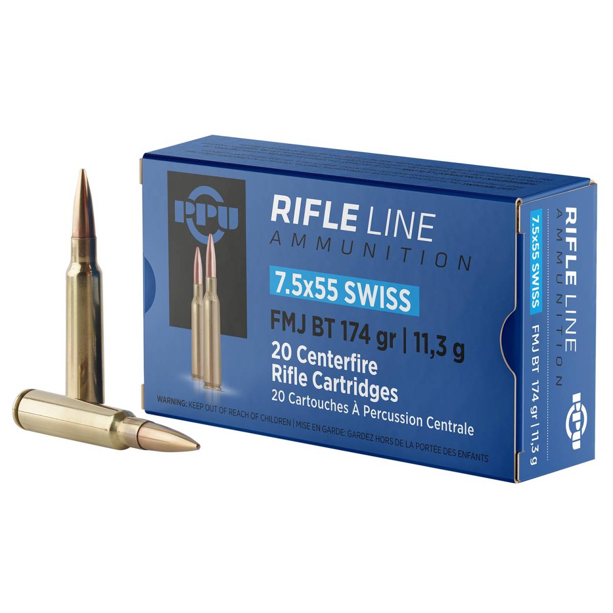 7.5x55 Swiss 174 gr PPU Metric Rifle Full Metal Case FMC 7.5 AMMO ...