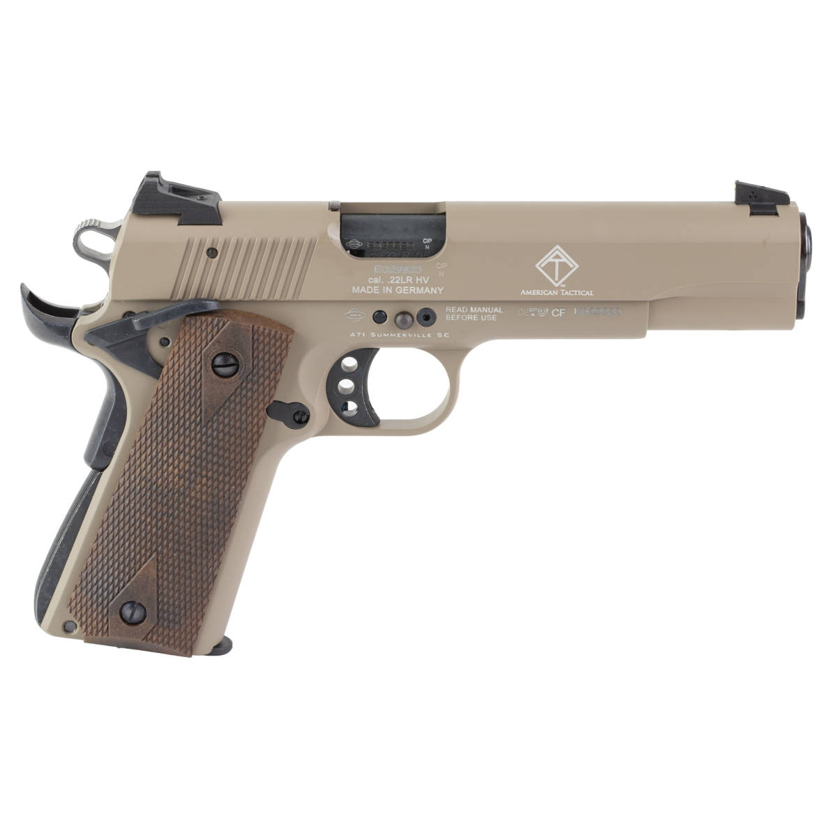 GSG GSG2210M1911T 1911 22 LR 10+1 5” Threaded Barrel, Tan Serrated ...