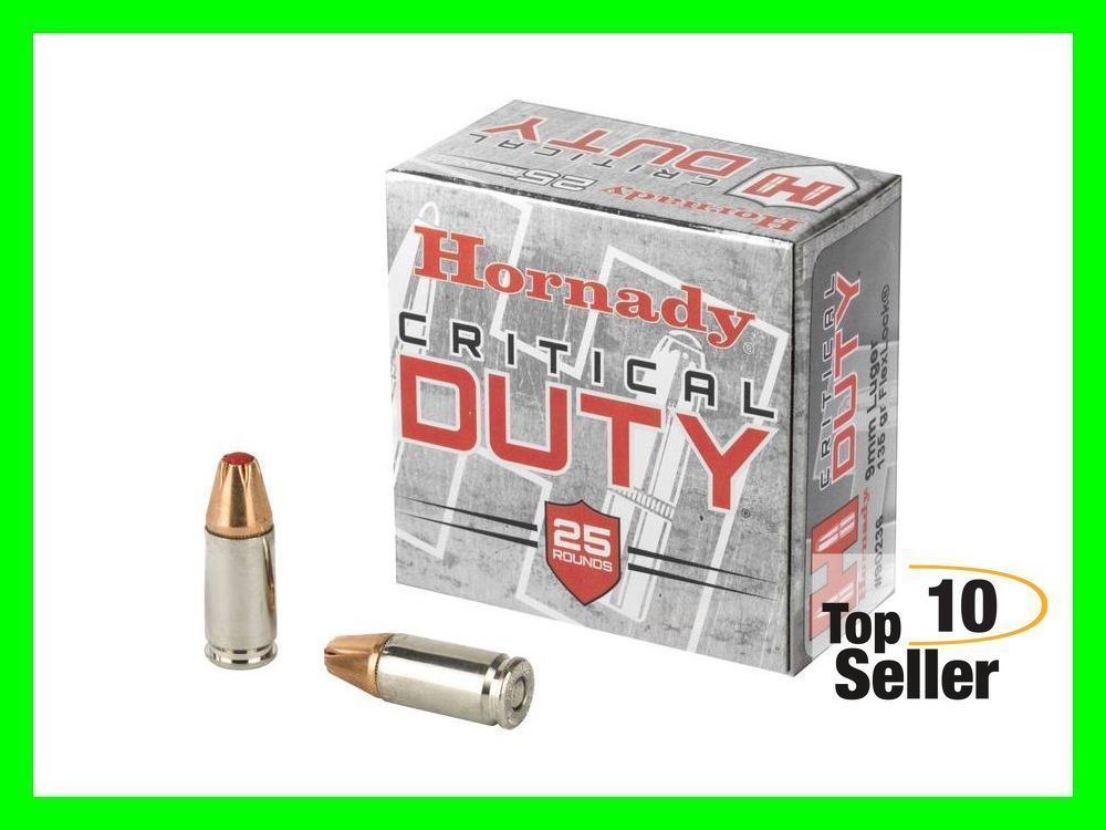HORNADY CRITICAL DUTY 9MM 135 GR HOLLOW POINT AMMO PERSONAL DEFENSE HP ...