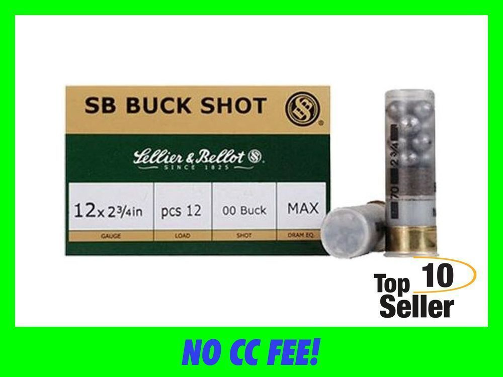 Sellier & Bellot SB12BSI Hunting 12 Gauge 2.75” Pellets 1 Buck Shot 10 ...