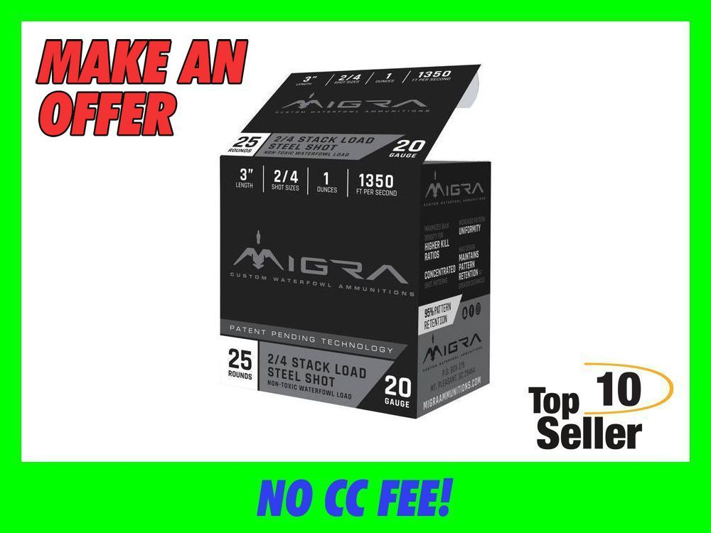 Migra Ammunitions M20S24 Combinational 20Gauge 3” 1oz 2/4Shot 25 Per ...