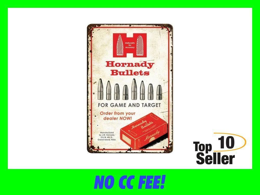 Hornady 99145 Bullets Tin Sign Rustic Red White Aluminum 12” x 18 ...