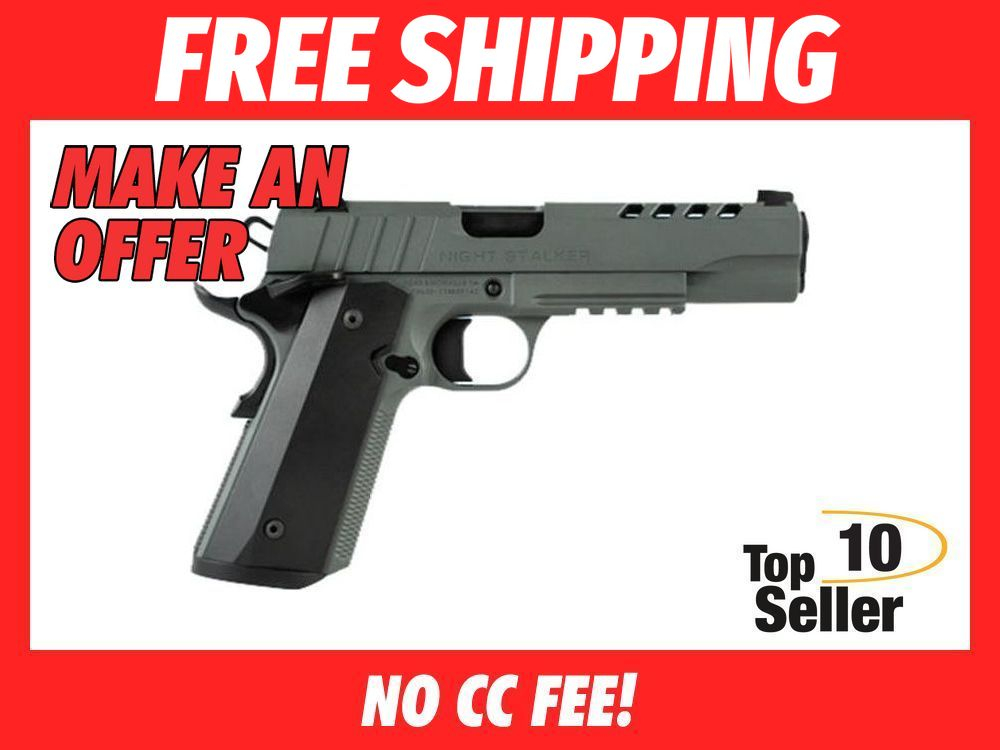 Tisas 10100512 1911 Night Stalker Full Size 45 ACP 8+1 5” Black Steel ...