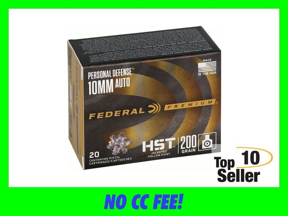 Federal Premium Hydro Shok 10mm Auto 200 Gr HST 20 Rounds Ammo P10HST1S ...