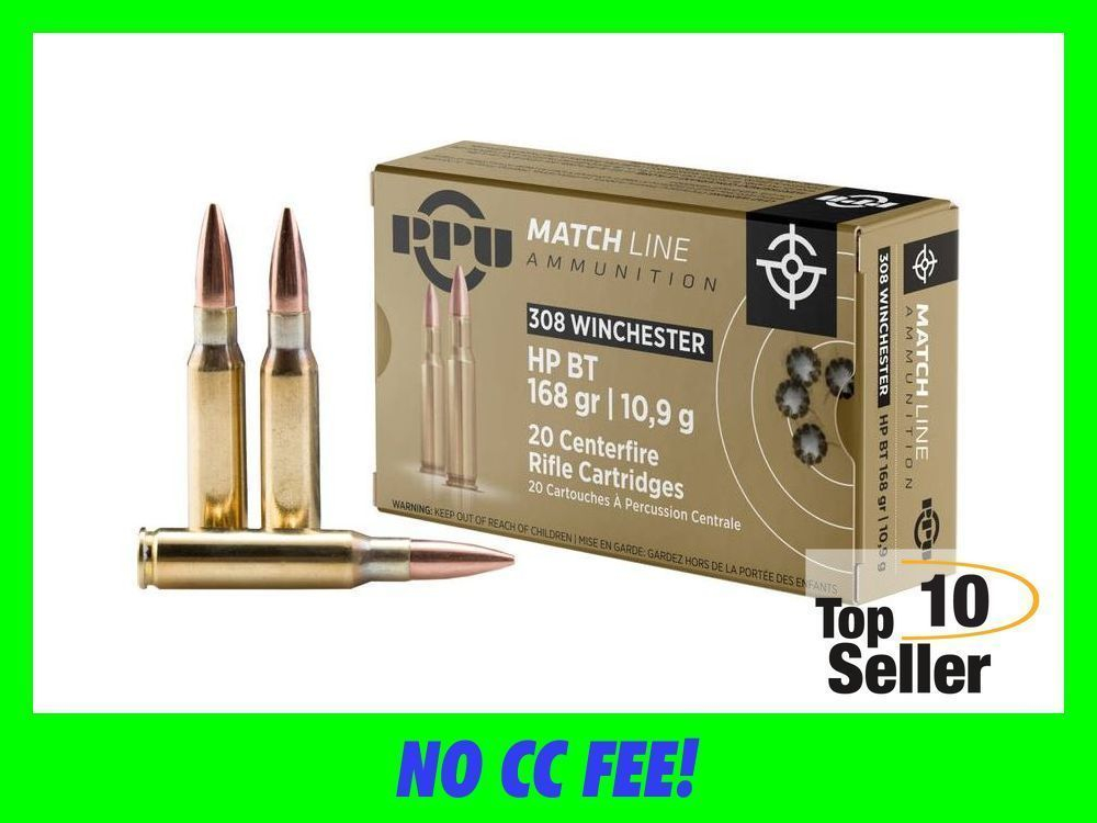 308 Win Match Ammo 168 gr Hollow Point Boat-Tail (HPBT) 308WIN 168gr ...