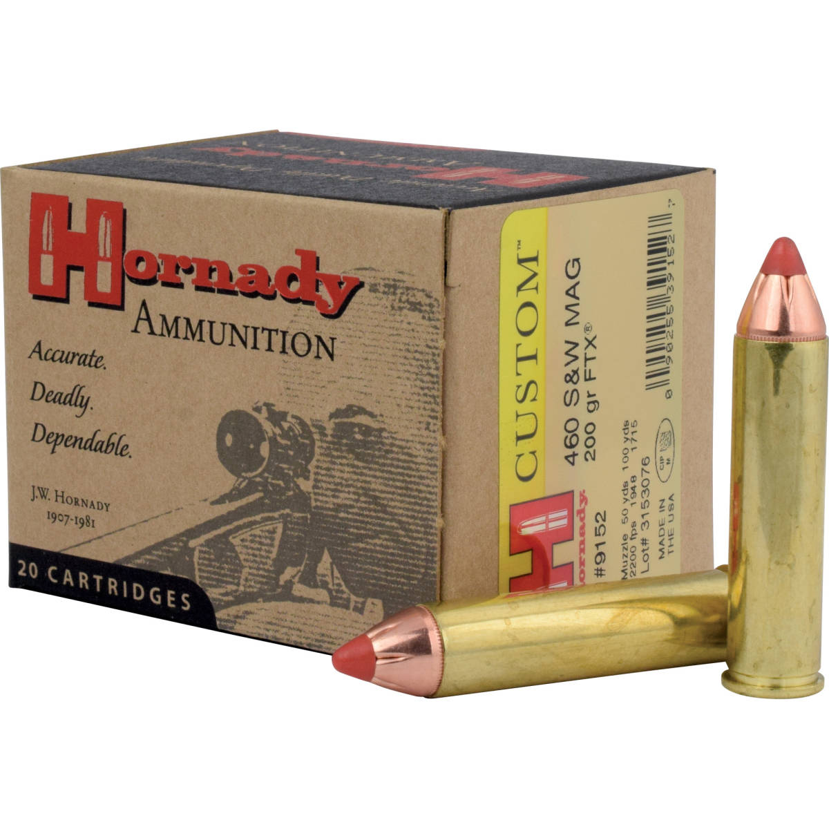 Hornady 9152 Custom 460S&WMag 200gr Flex Tip eXpanding 20 Per Box/10 ...