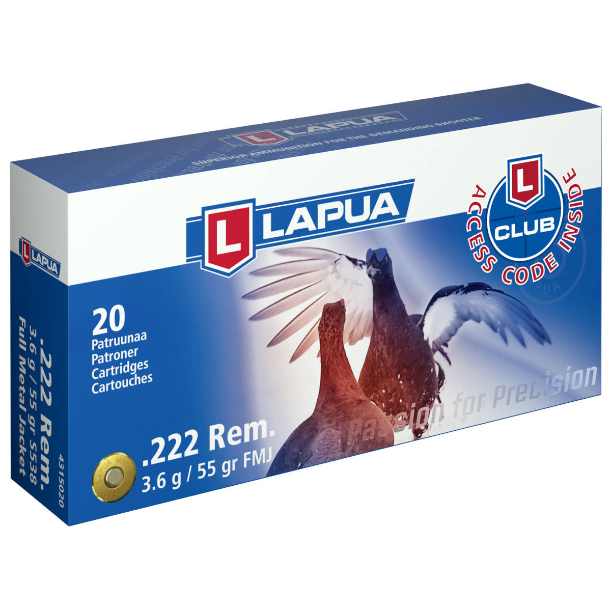 LAPUA 222 REM 55GR FMJ 20/600 - Rifle Ammo at GunBroker.com : 1146960529